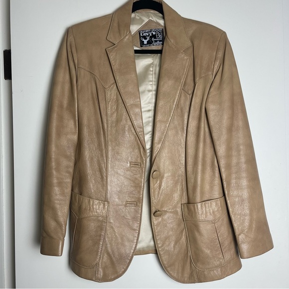 chevy | Jackets & Coats | Vintage Genuine Tan Leather Blazer Small ...
